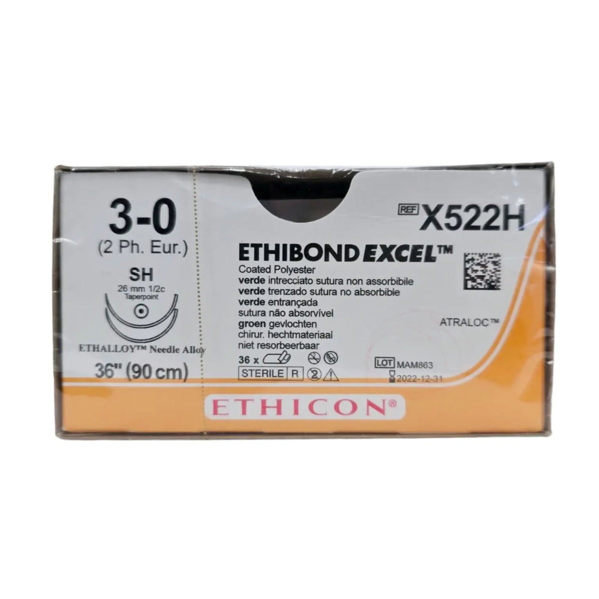 Ethicon X522H 3-0 Ethibond Green 1x36" SH Double Armed Box Of 36 - – Primis Medical
