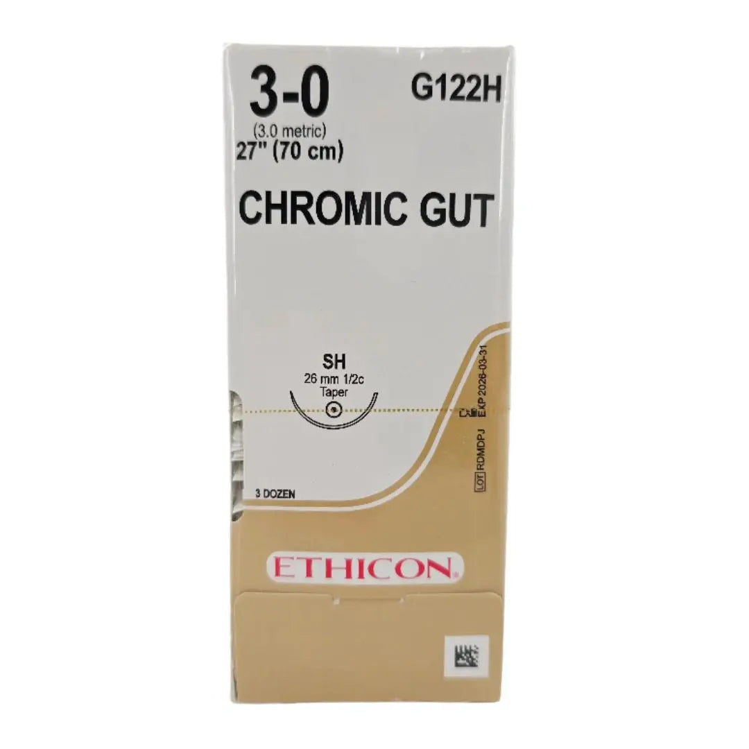 G122H Ethicon CHROMIC GUT 3-0 Naturally BROWN 1X27" SH 26mm BX/36 - – Primis Medical