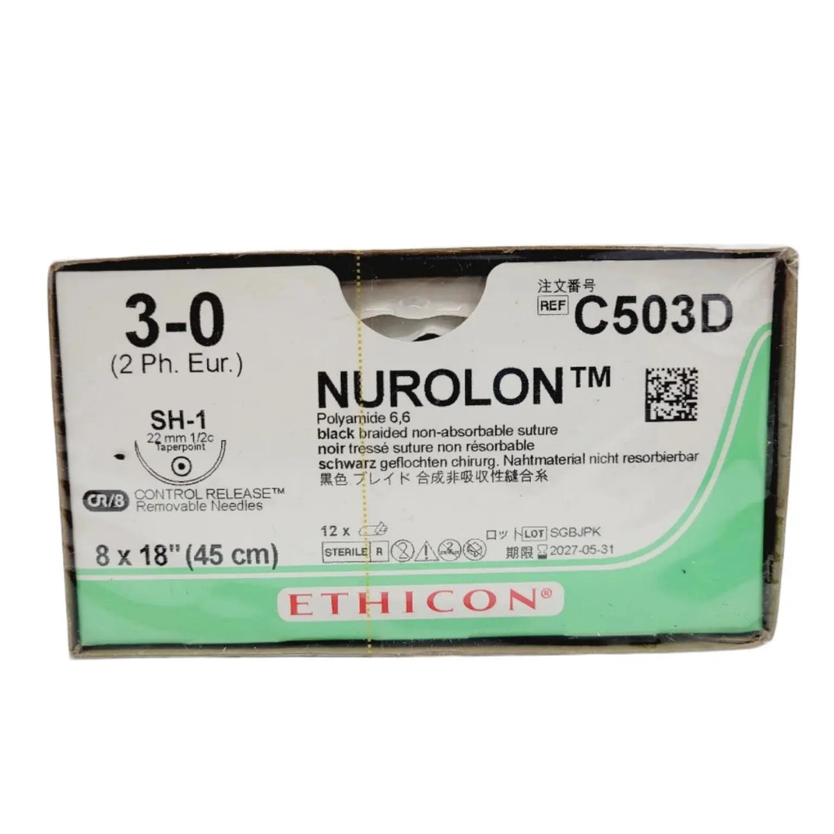 Ethicon NUROLON C503D 3-0 SH-1 22mm Polyamide 6,6 18", Box of 12 ...