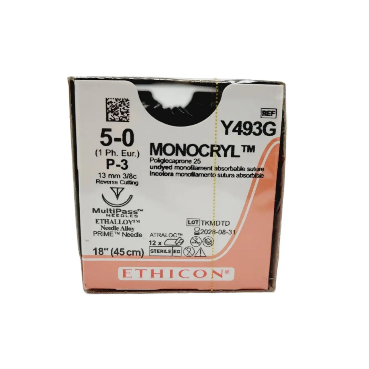 Ethicon MONOCRYL Y493G 5-0 P-3 13mm Poliglecaprone 25 18", Box of 12 ...