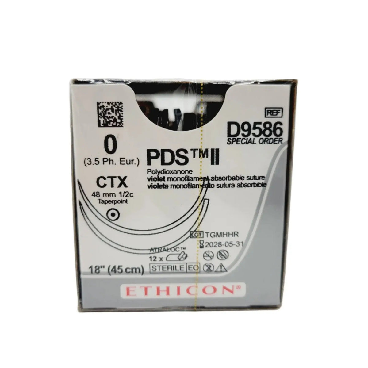 Ethicon D9586 PDS II 0 VIOLET 1X18" CTX DOUBLE ARMED, Box of 12 ...