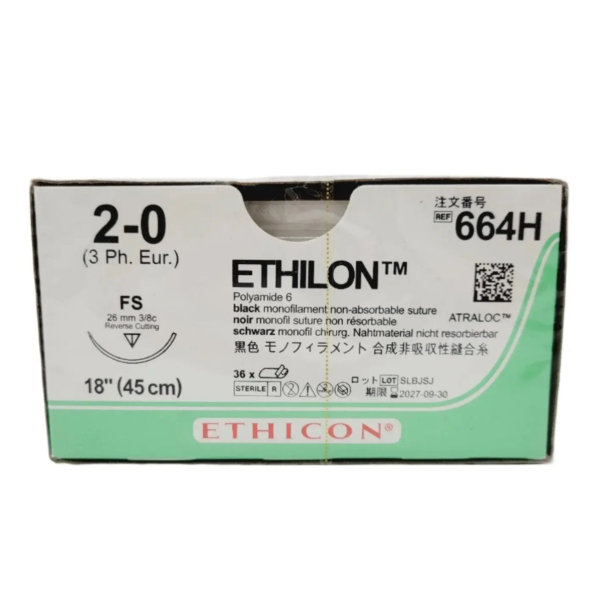 Ethicon 664H 2-0 ETHILON BLACK 1X18" FS Box of 36 Professional He