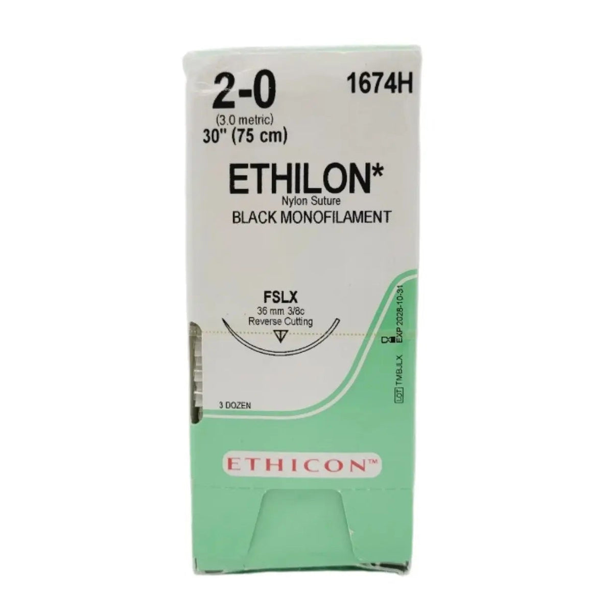 Ethicon 1674H 2-0 ETHILON BLACK 1X30 FSLX Box of 36 Primis Medical