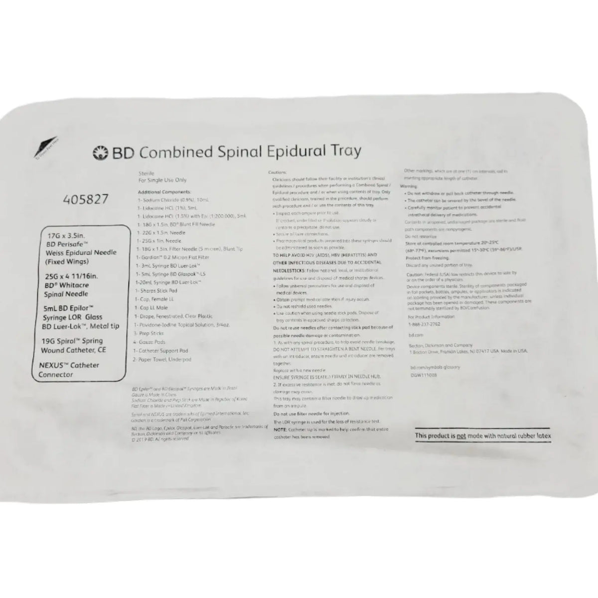 BD 405827 Combined Spinal Epidural Tray 16" - Primis Medical