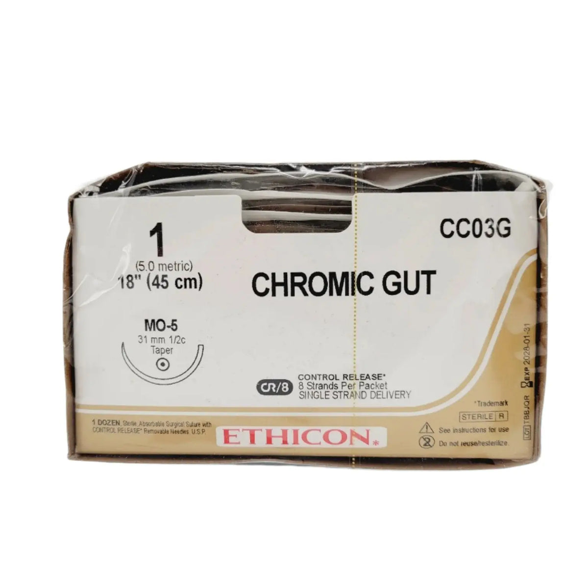Ethicon CC03G 1 GUT CHROMIC Naturally BROWN 8X18" MO-5 CR Box of 12 ...