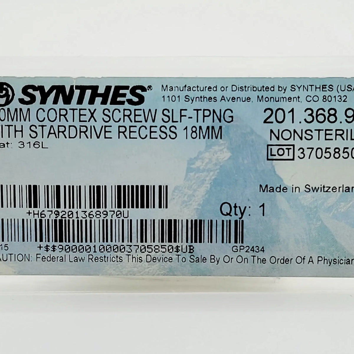 Synthes 201.368.97 2.0MM CORTEX SCREW SLF-TPNG WITH STARDRIVE RECESS ...