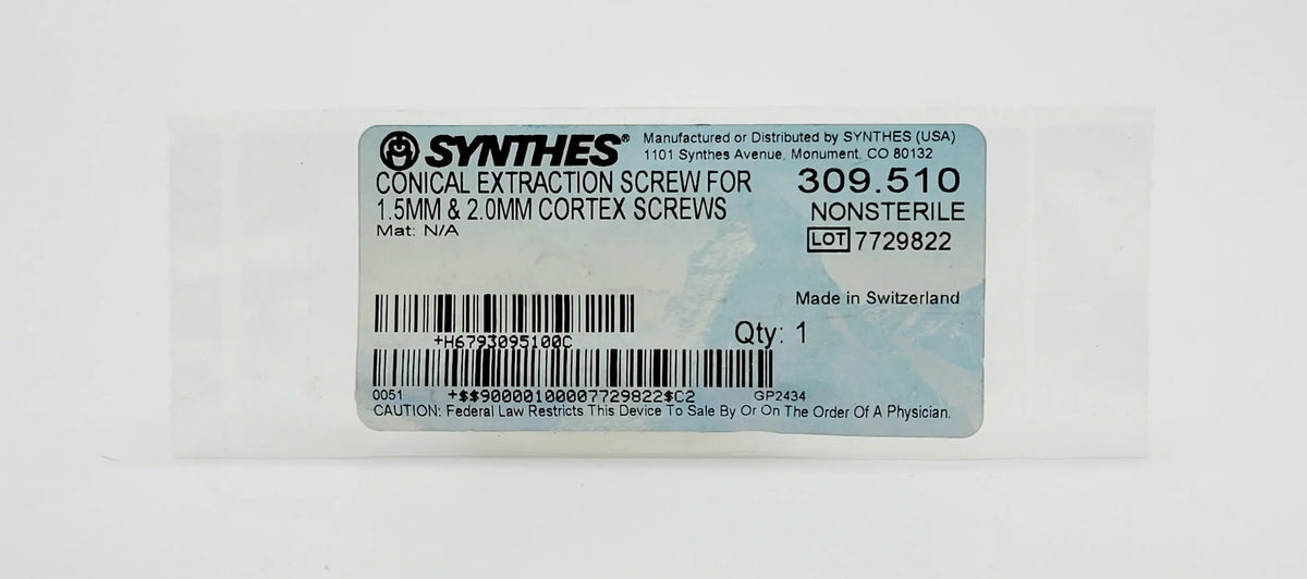 Synthes 309.510 CONICAL EXTRACTION SCREW FOR 1.5MM & 2.0MM CORTEX