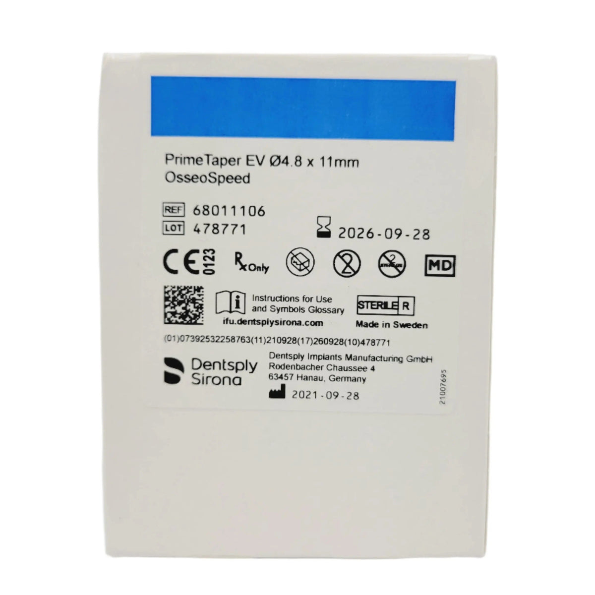 Dentsply 68011106 PrimeTaper EV 4.8 x 11mm OsseoSpeed Dental Implant ...