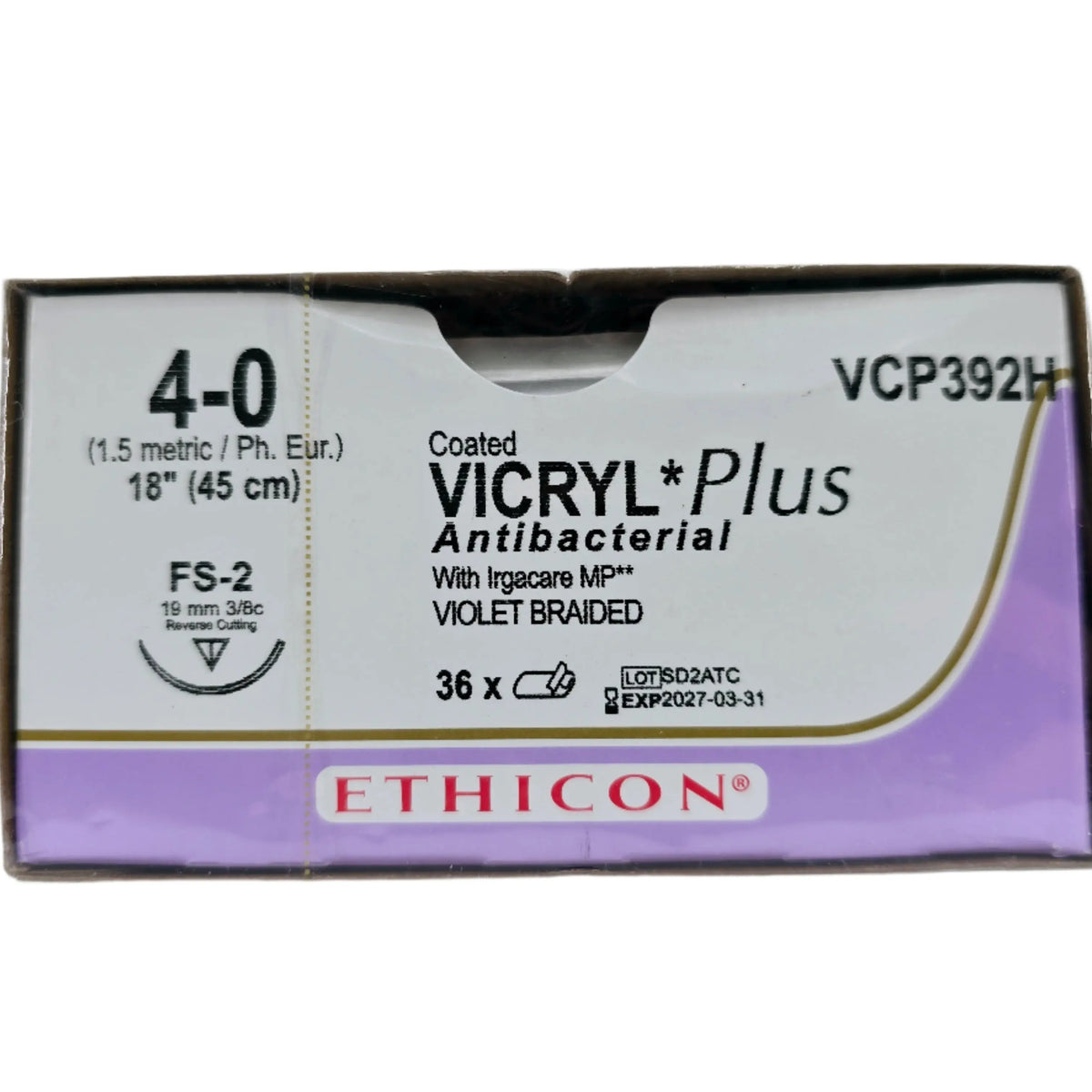 Ethicon VCP392H 4-0 Coated VICRYL Plus Violet 1X18" FS-2 Box of 36 ...