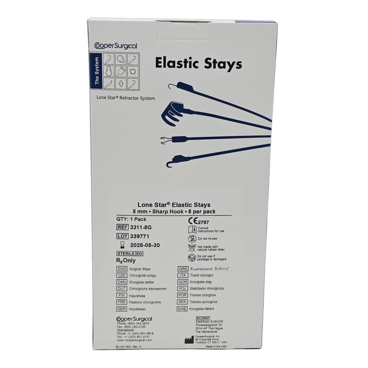 Cooper Surgical 3311-G Lone Star Elastic Stay 5mm Sharp Hook Sterile ...