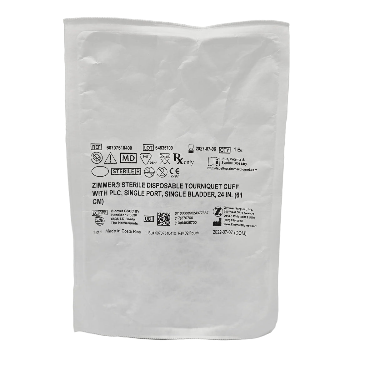 Zimmer 60707510400 Sterile Disposable Tourniquet Cuff 24" Single Port ...