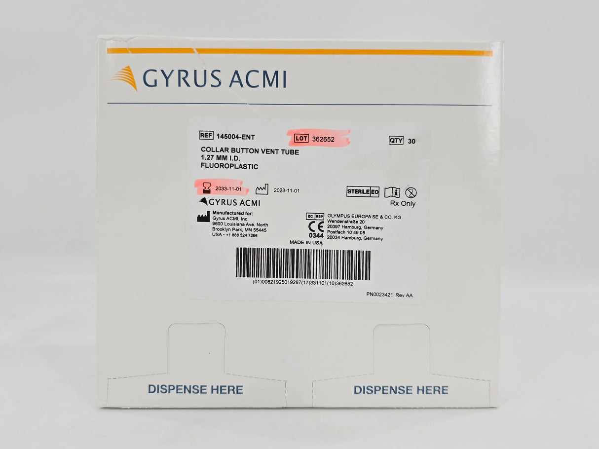 Gyrus ACMI 145004-ENT Collar Button Vent Tube 1.27mm I.D. BX/30 ...