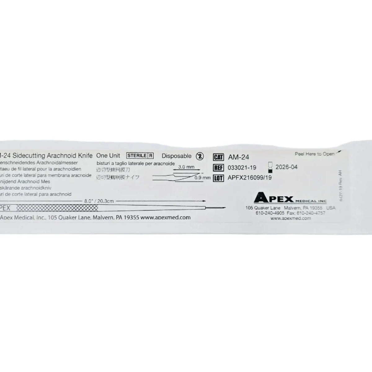 Apex Medical 033021-19 Sidecutting Arachnoid Knife Disposable 8 ...