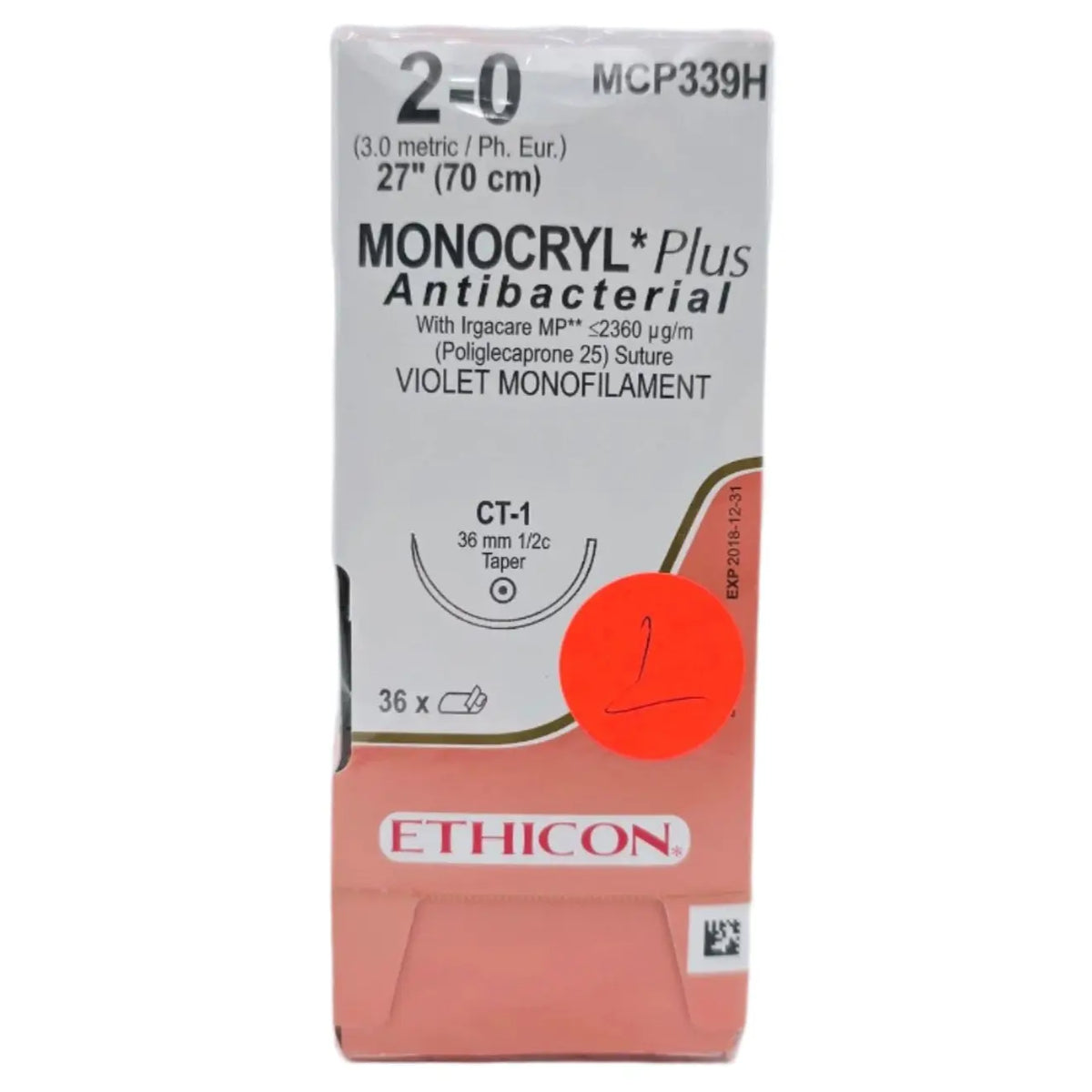 Ethicon Monocryl Plus MCP339H 2 0 Monocryl Plus CT 1 1 27 Box Of 36 ...
