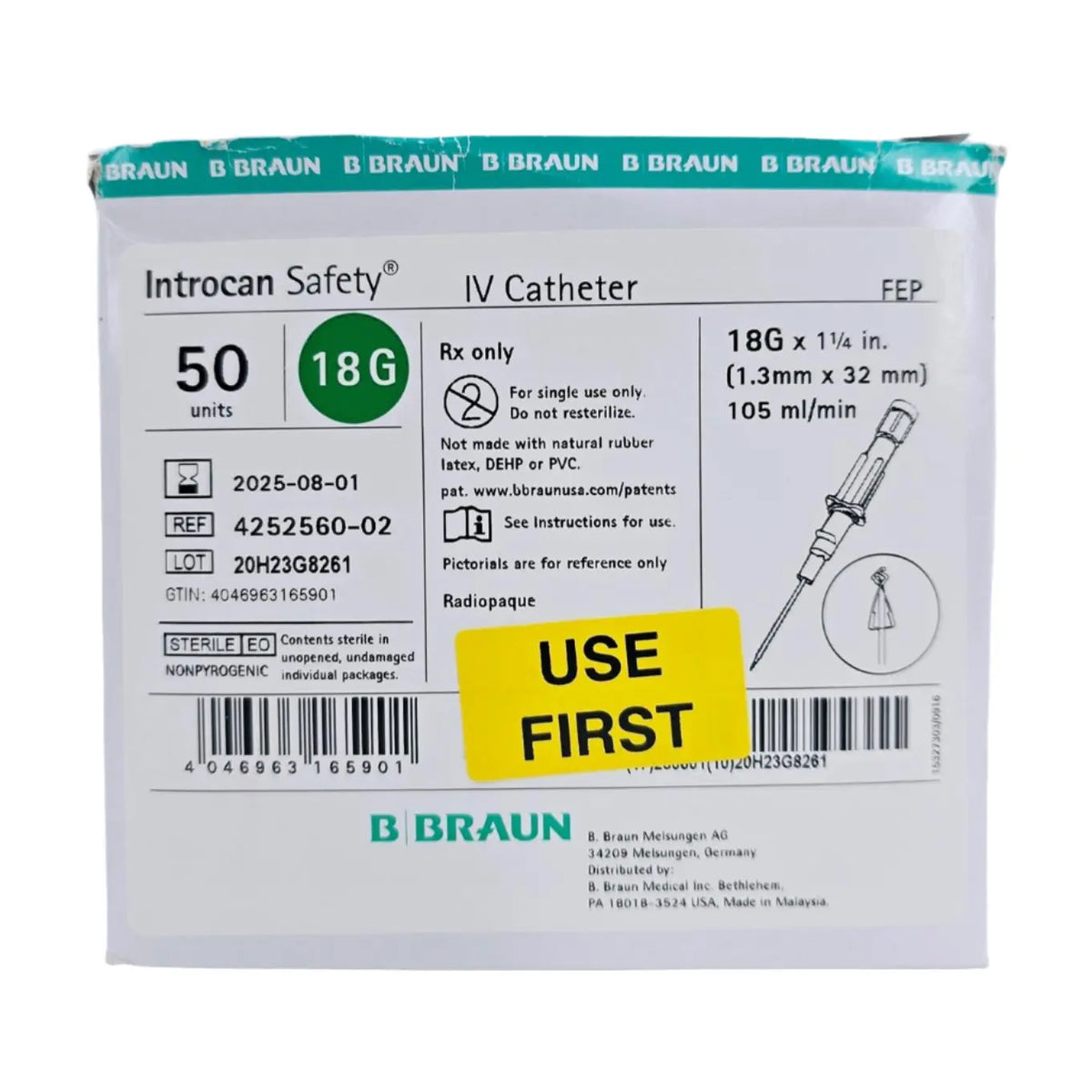 4252560-02 B Braun Introcan Safety IV Catheter 18G x 11/4" Box of 50 ...
