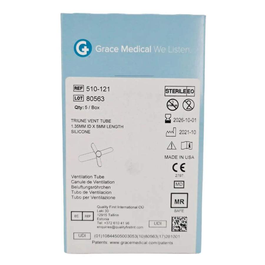 510-121 Grace Medical Triune Vent Tube 1.35mm ID x 5mm Length 5/BX - – Primis Medical