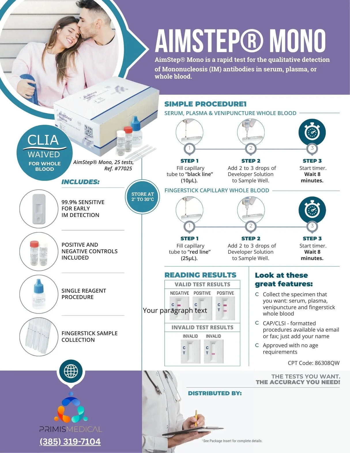 AimStep MONO Mononucleosis Rapid Cassette Test 25/box - Primis – Primis ...