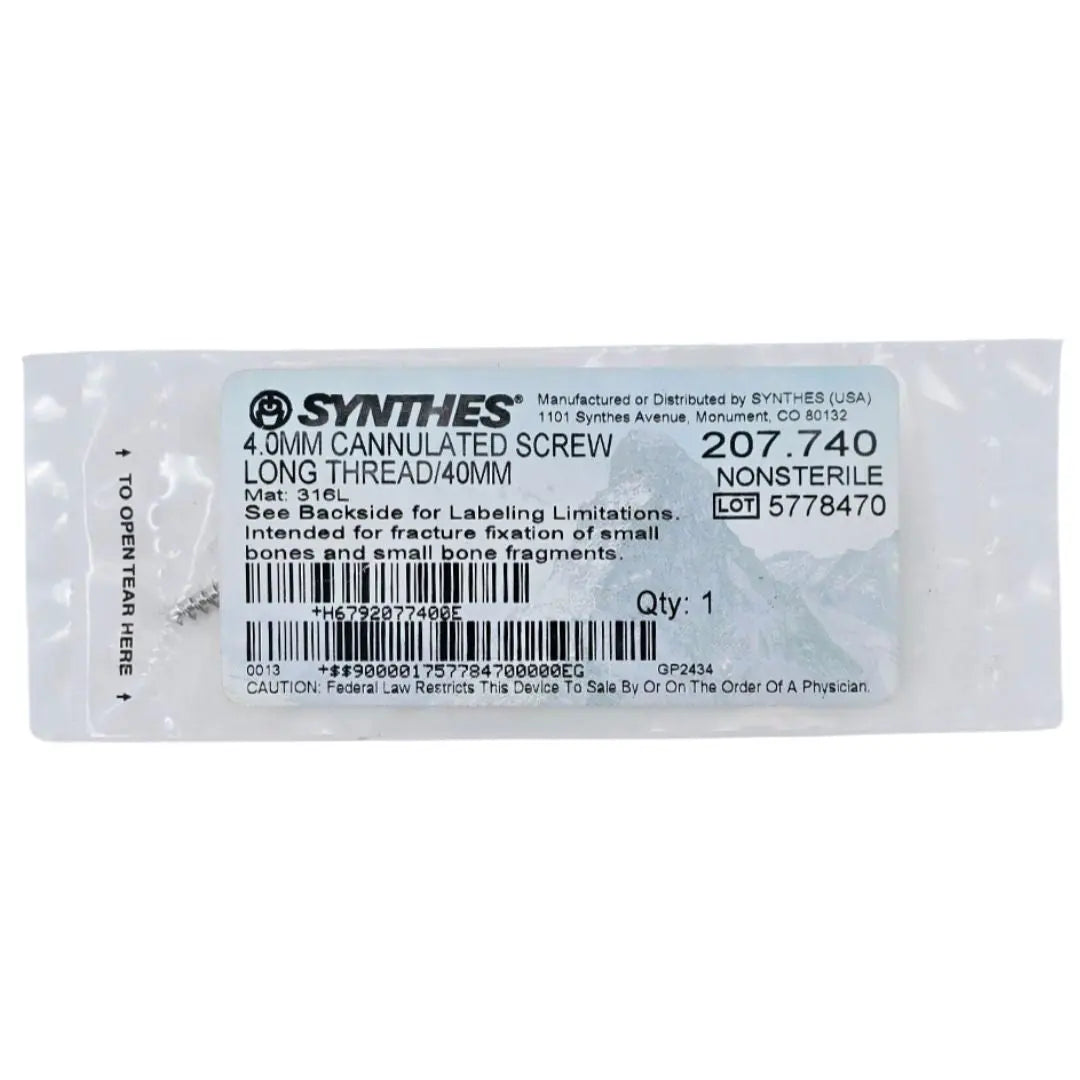 Synthes 207.740 4.0mm Cannulated Screw Long Thread/40mm - Primis ...