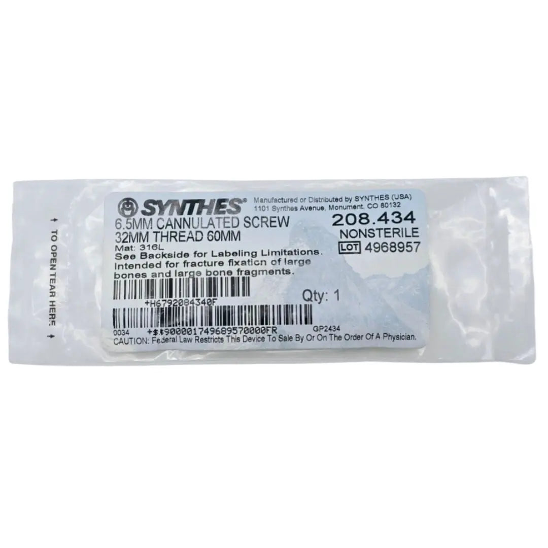 Synthes 208.434 6.5mm Cannulated Screw 32mm Thread 60mm - Primis ...