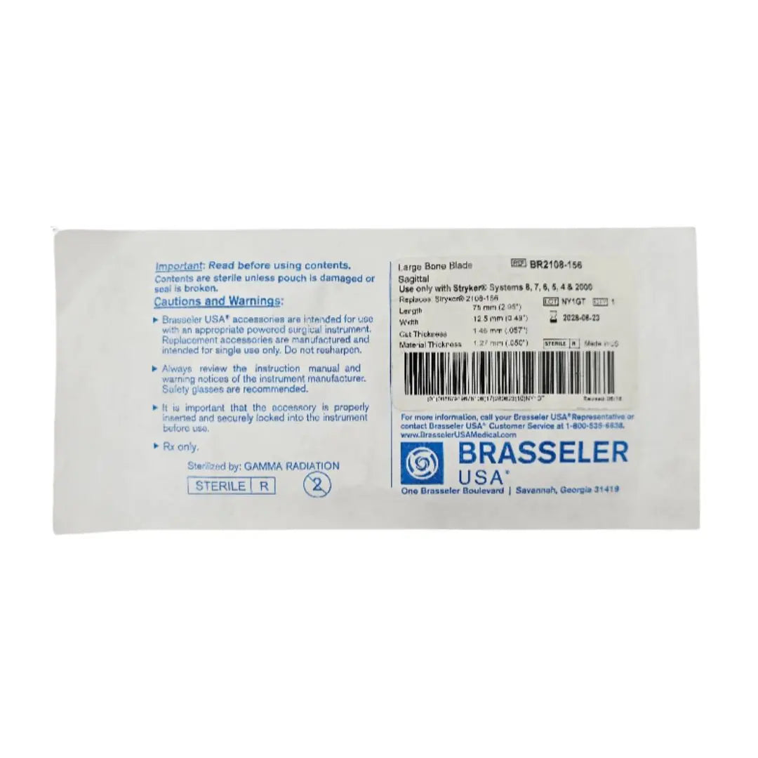 Brasseler BR2108-156 Sagittal Large Bone Blade 75mm x 12.5mm - Primis ...
