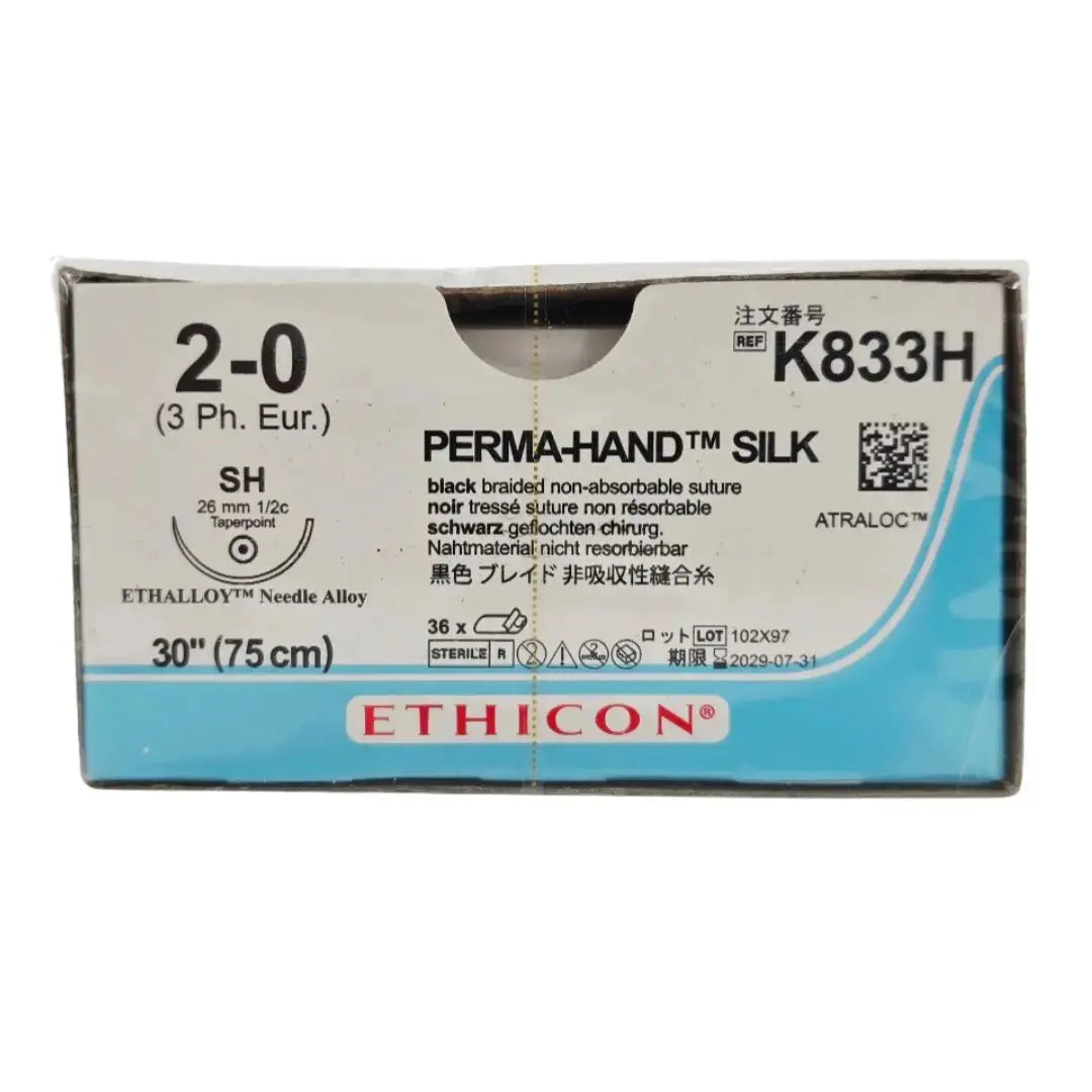 Ethicon K833H 2-0 PERMA-HAND SILK 1X30" Black SH 26mm ETHALLOY BX/36 ...