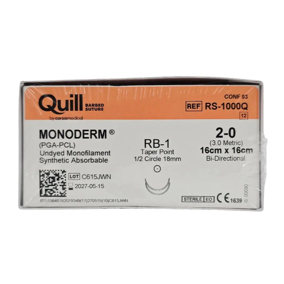RS-1000Q Corza Medical Quill MONODERM 2-0 16X16 Double-Armed Undyed ...