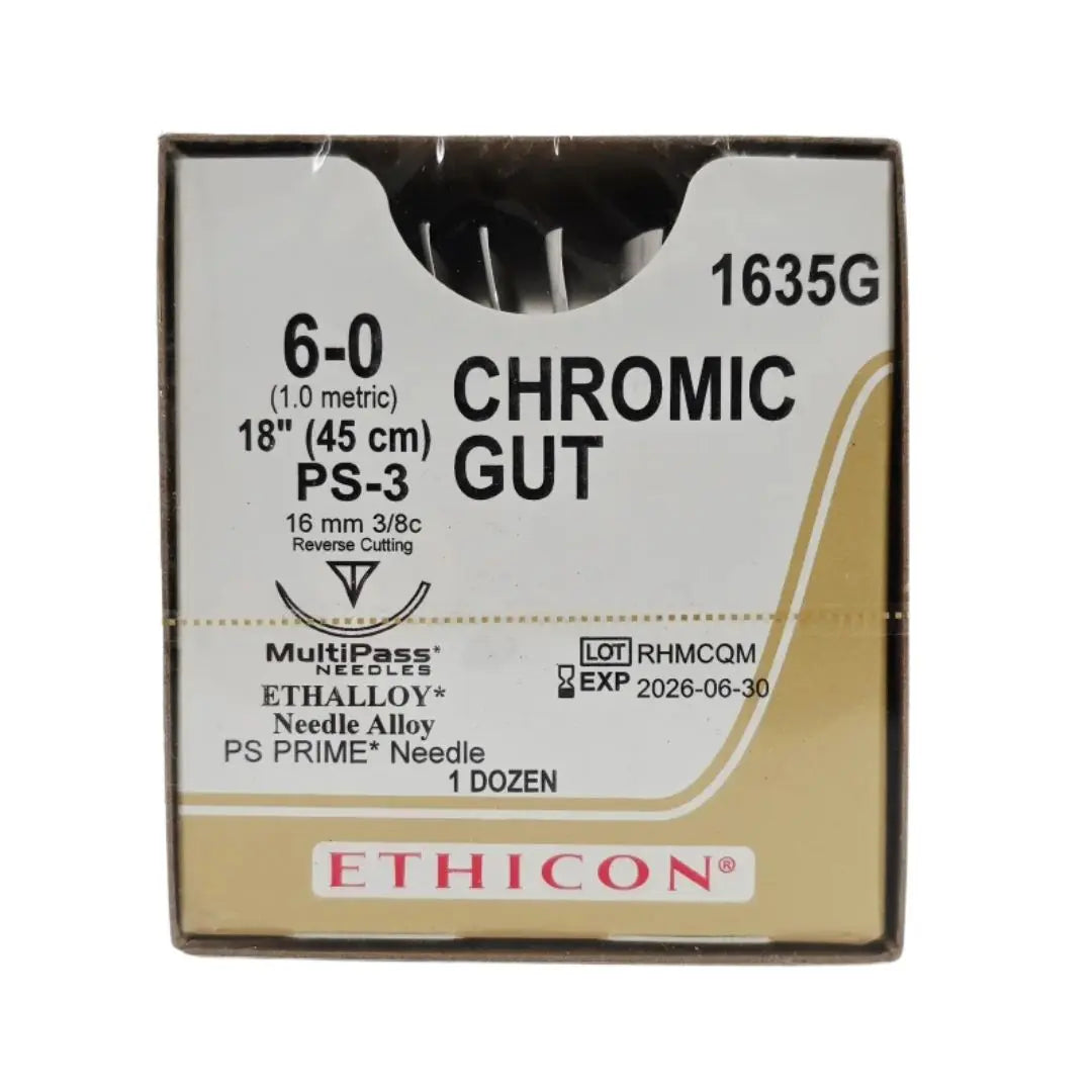 1635G Ethicon CHROMIC GUT 6-0 Naturally BROWN 1X18" PS-3 16mm PS PRIME ...