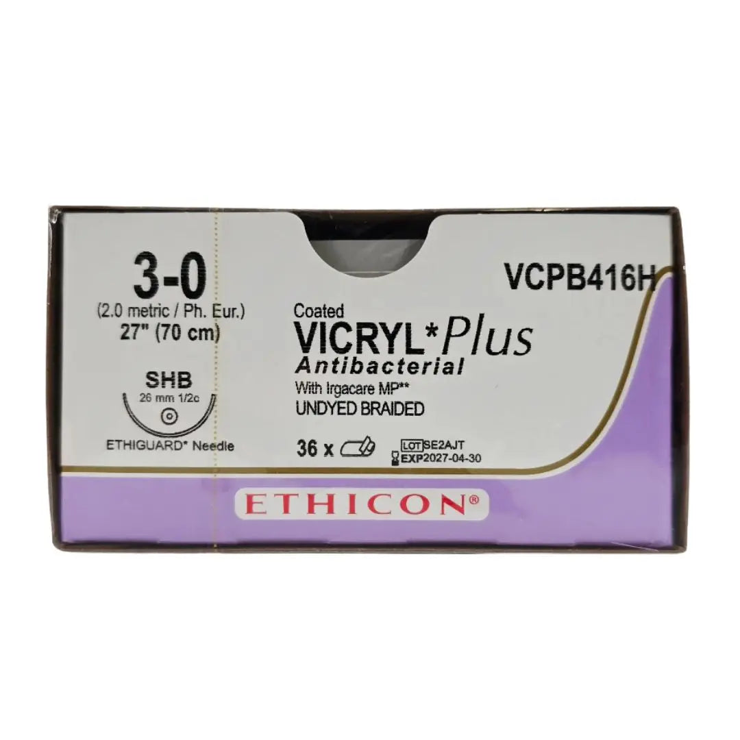 VCPB416H Ethicon 3-0 Coated VICRYL Plus 1X27" SHB 26mm ETHIGUARD Blunt ...