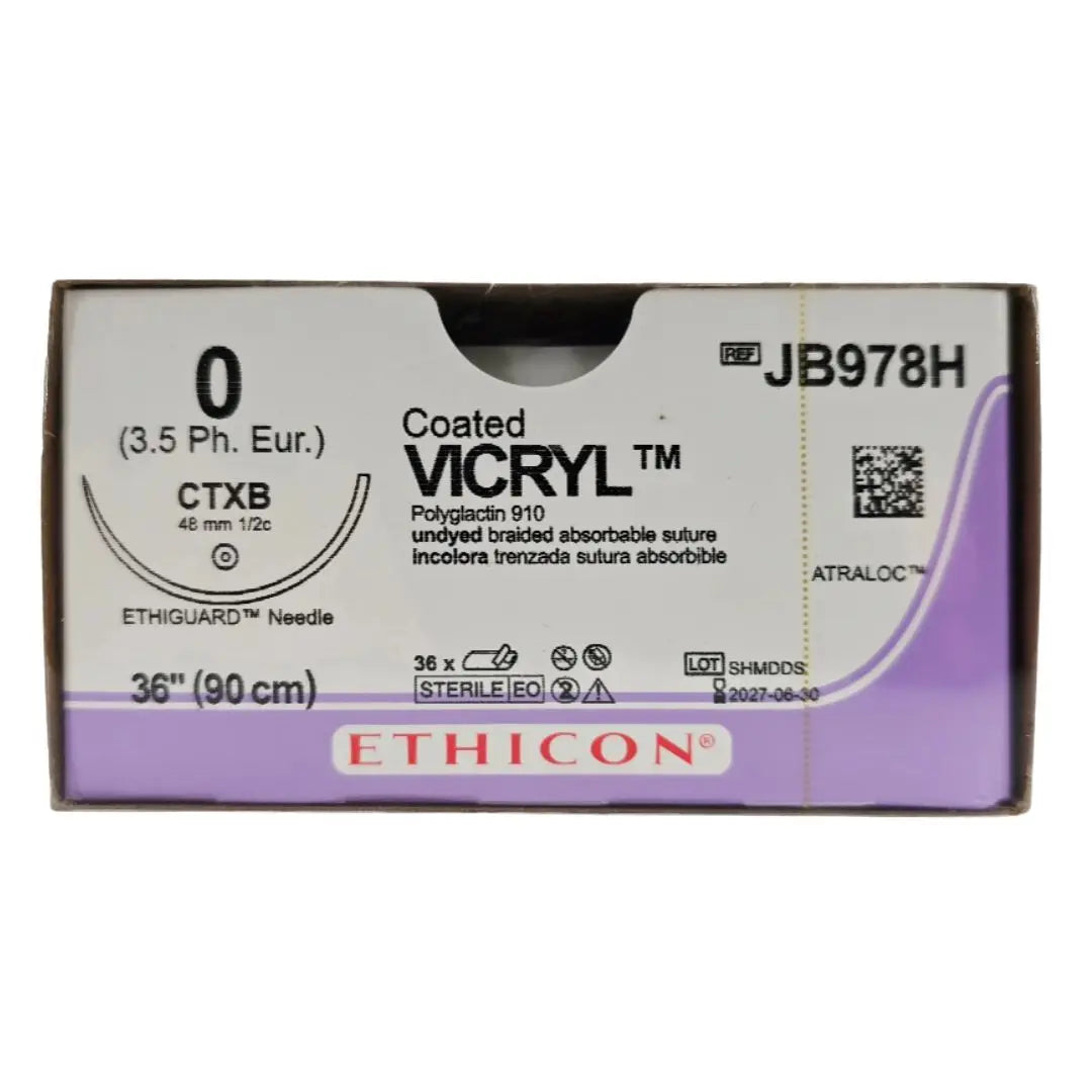 JB978H Ethicon 0 Coated VICRYL 1X36" CTXB 48mm ETHIGUARD Blunt Point ...