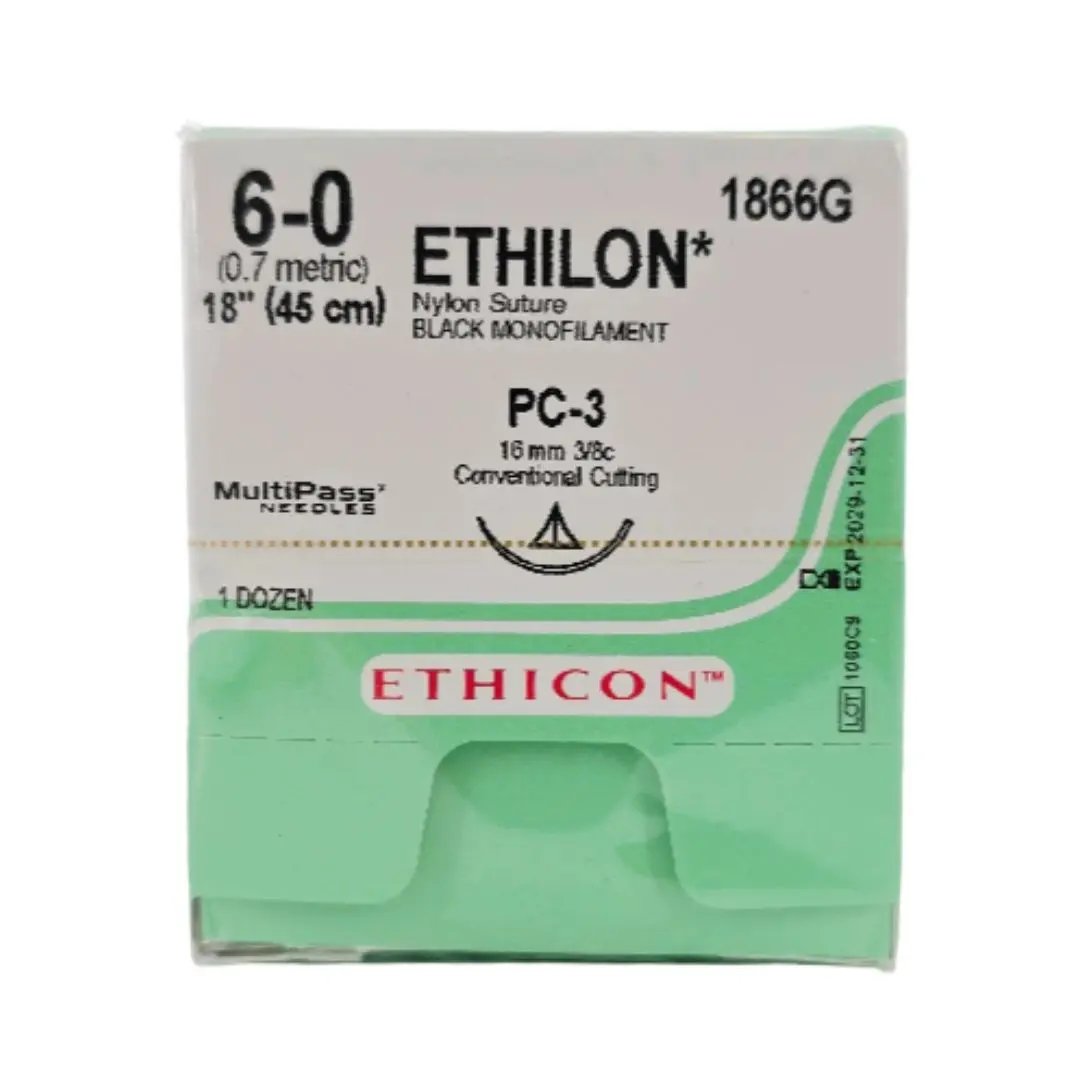 Ethicon 1866G ETHILON 6-0 Black 1X18" PC-3 16mm MultiPass Needles ...