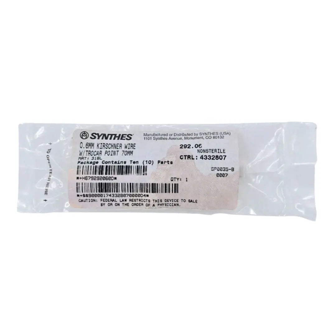 Synthes 292.06 0.6mm Kirschner Wire w/ Trocar Point 70mm Pack of 10 ...