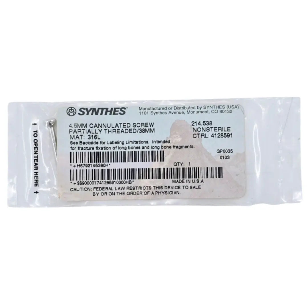 Synthes 214.538 4.5mm Cannulated Screw Partially Threaded/38mm ...