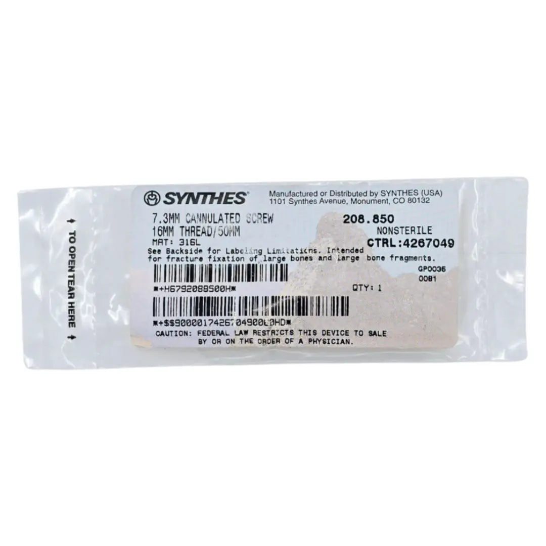 Synthes 208.850 7.3mm Cannulated Screw 16mm Thread/50mm - Primis ...