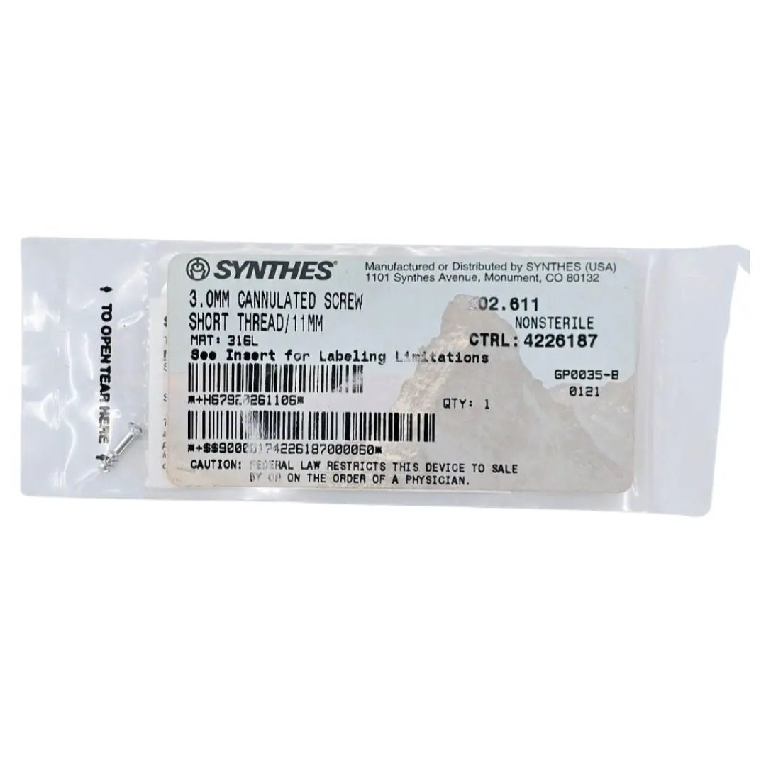 Synthes 202.611 3.0mm Cannulated Screw Short Thread/11mm - Primis ...