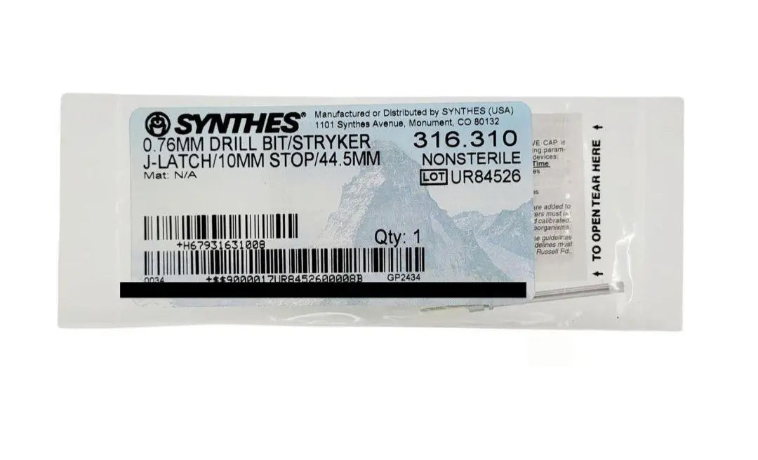 Synthes 316.310 Drill Bit 0.76mm / Stryker J-Latch 10mm Stop 1-3/4 ...