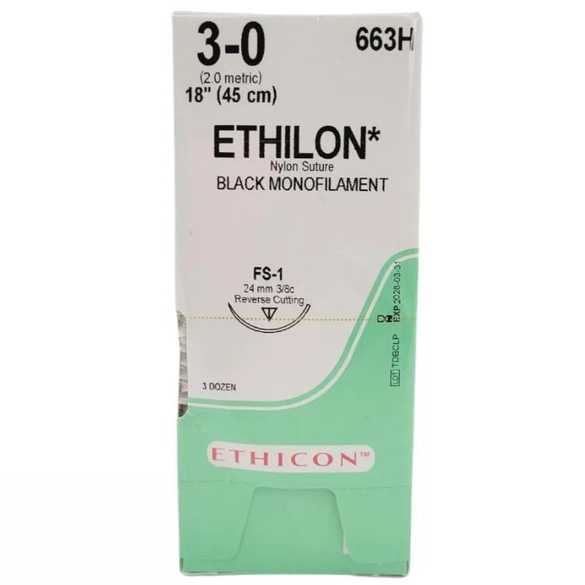 Ethicon 663H 3-0 Ethilon Black 1 x 18" FS-1 Box of 36 EXP 03-31-2