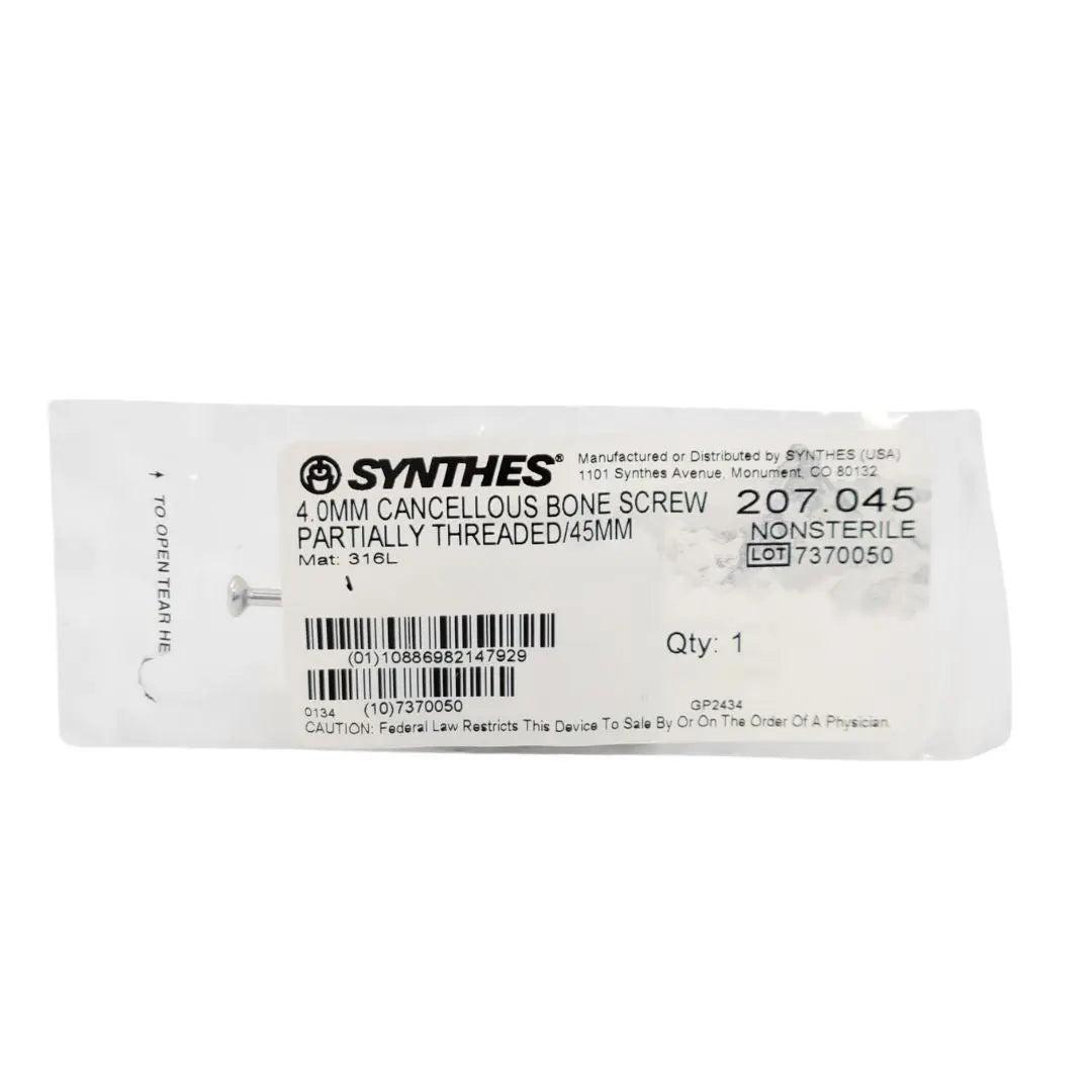 Synthes 207.045 4.0mm Cancellous Bone Screw Partially Threaded 45mm ...